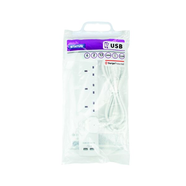 Buy Wholesale Status 4 Way Extension Lead Surge with USB 2m - Astro Imports